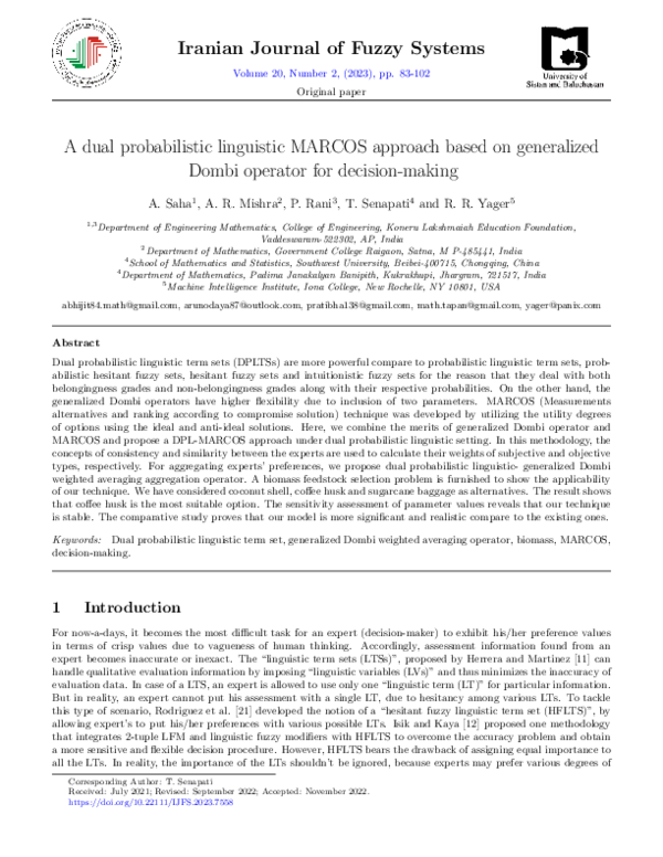 (PDF) A dual probabilistic linguistic MARCOS approach based on ...