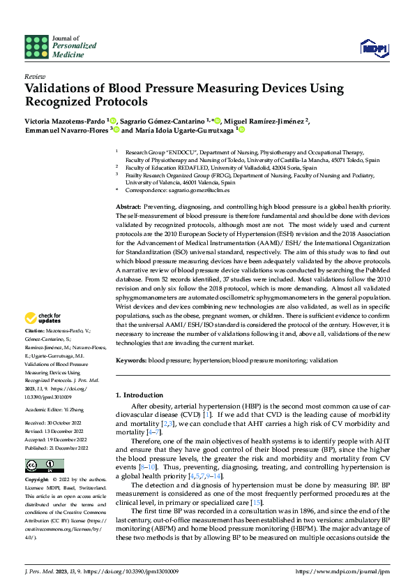(PDF) Validations of Blood Pressure Measuring Devices Using Recognized ...