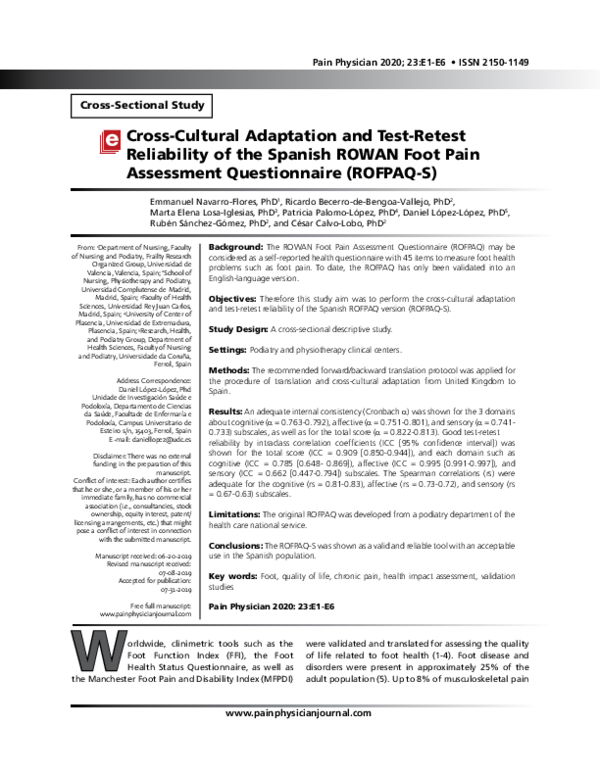 (PDF) Cross-Cultural Adaptation and Test-Retest Reliability of the ...