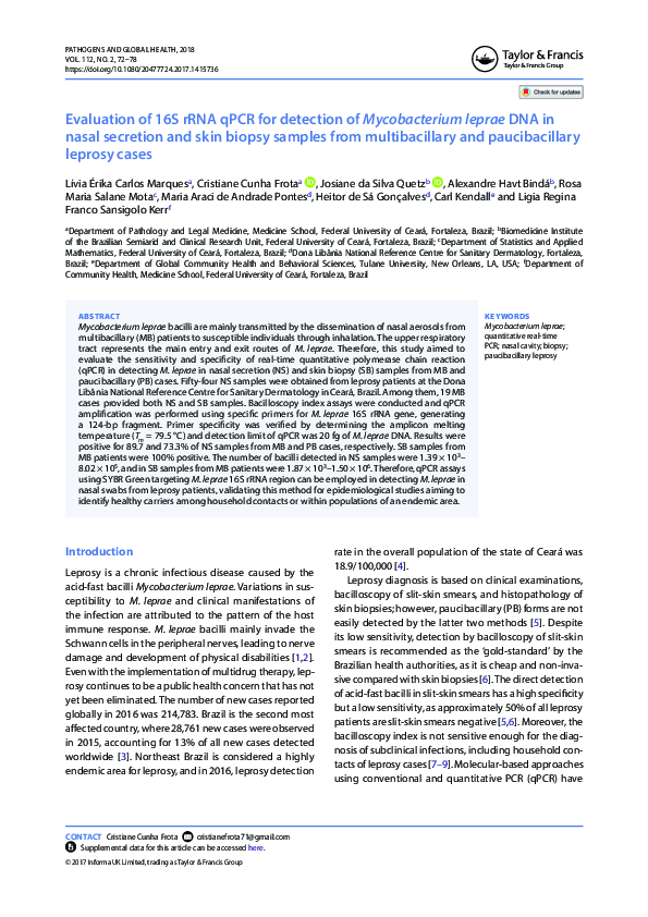 (PDF) Evaluation of 16S rRNA qPCR for detection of Mycobacterium leprae ...