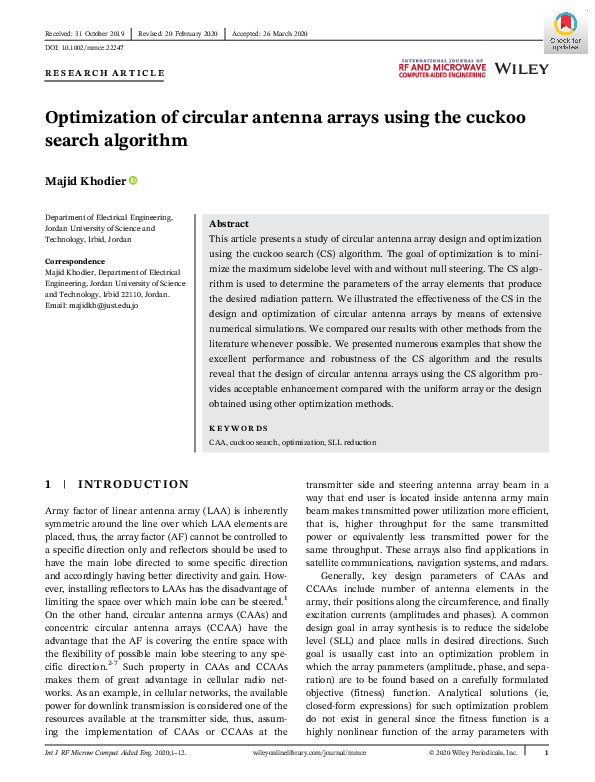 Pdf Optimization Of Circular Antenna Arrays Using Particle Swarm