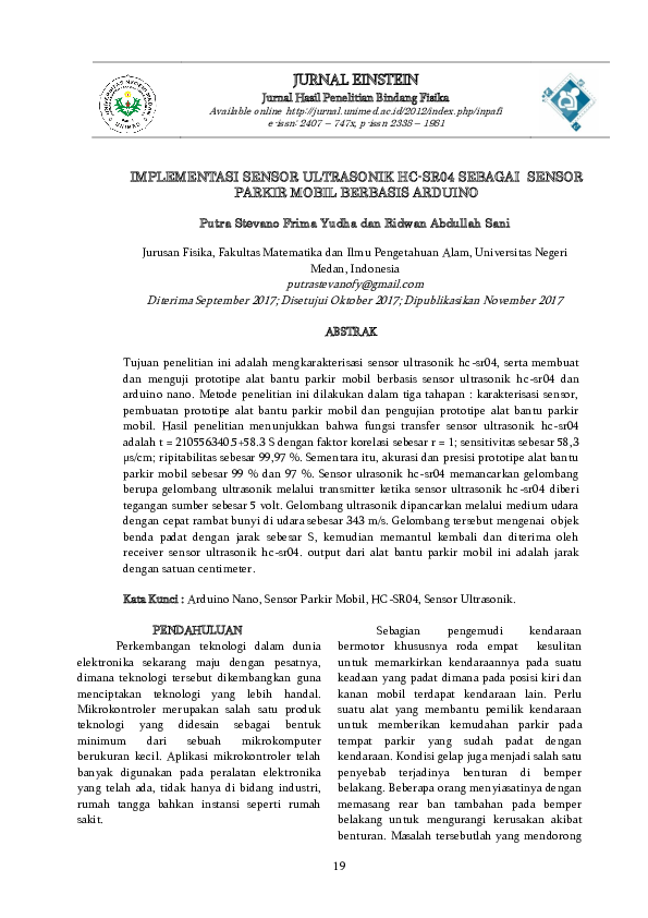 (PDF) Implementasi Sensor Ultrasonik HC-SR04 Sebagai Sensor Parkir ...