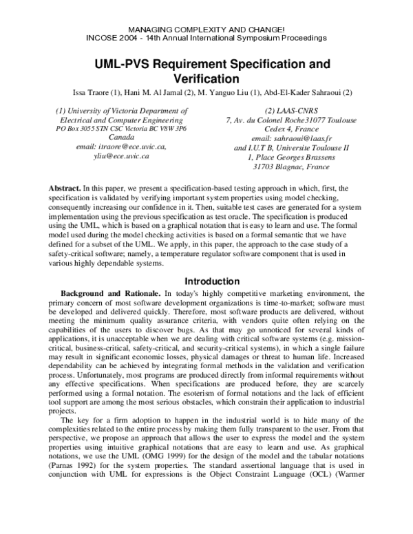 (PDF) UML-PVS Requirement Specification and Verification