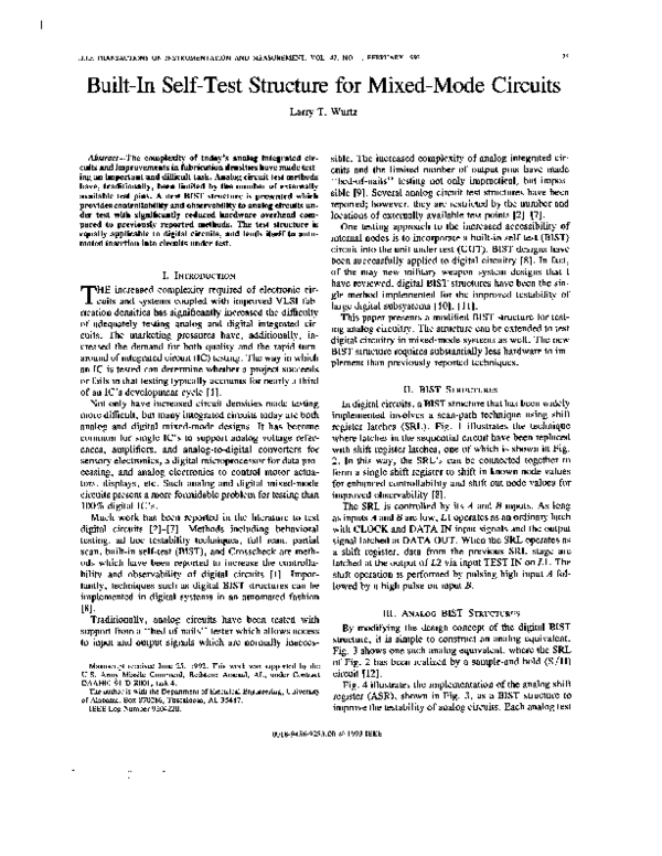 (PDF) Efficient BIST for Mixed-Mode Circuits