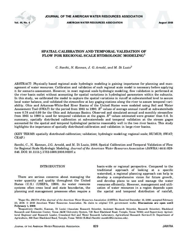 (PDF) Spatial Calibration and Temporal Validation of Flow for Regional Scale Hydrologic Modeling1