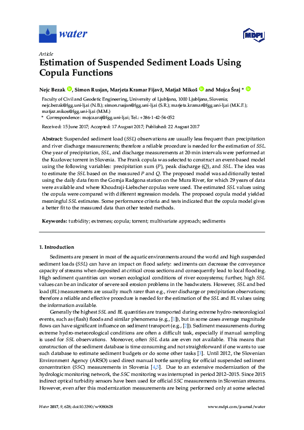 (PDF) Estimation of Suspended Sediment Loads Using Copula Functions