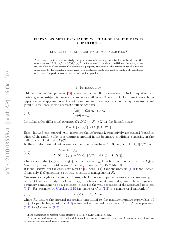 (PDF) Flows on Metric Graphs with General Boundary Conditions