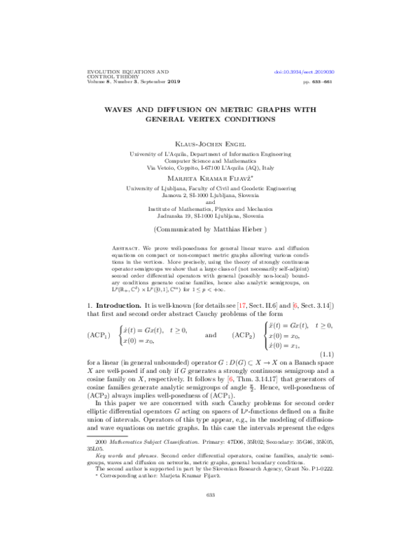 (PDF) Waves and diffusion on metric graphs with general vertex conditions