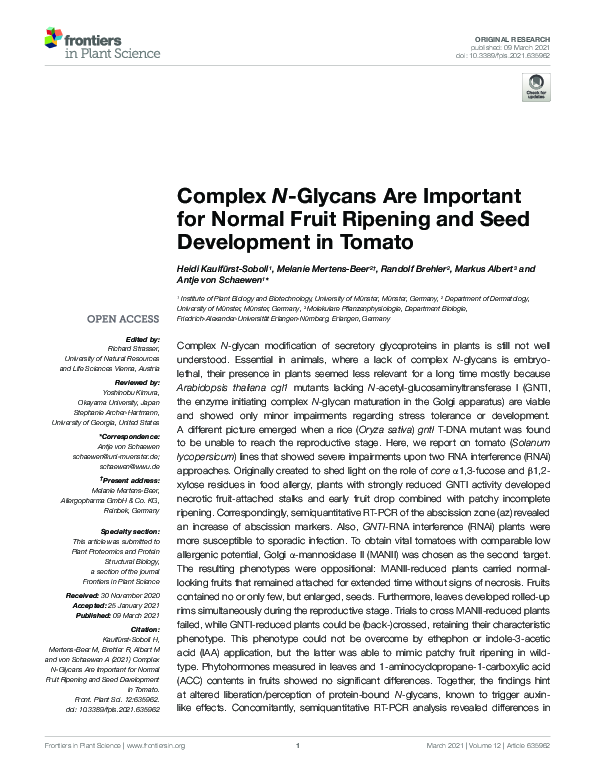 (PDF) Complex N-Glycans Are Important for Normal Fruit Ripening and ...