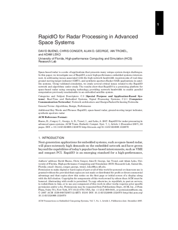 (PDF) RapidIO for radar processing in advanced space systems