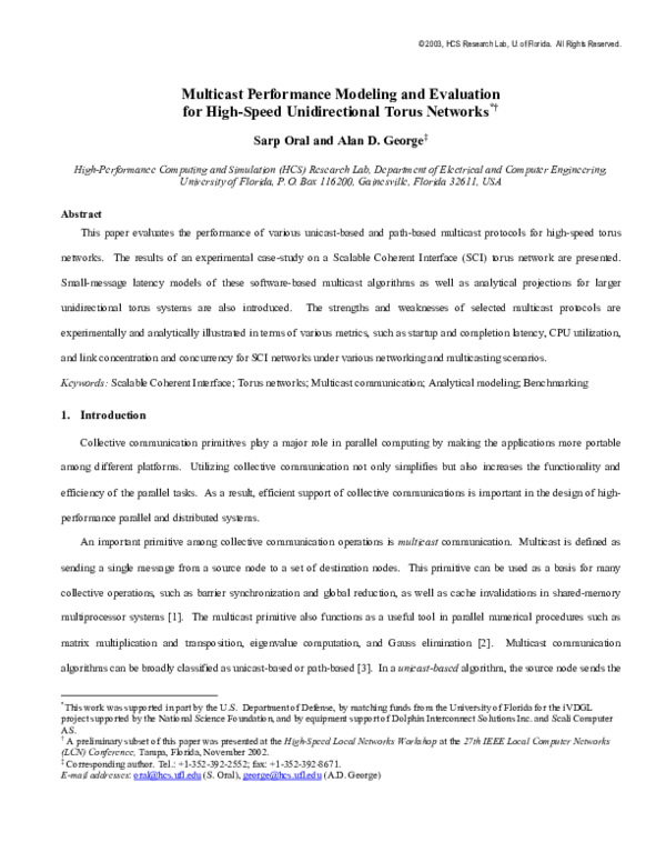(PDF) Multicast performance modeling and evaluation for high-speed unidirectional torus networks