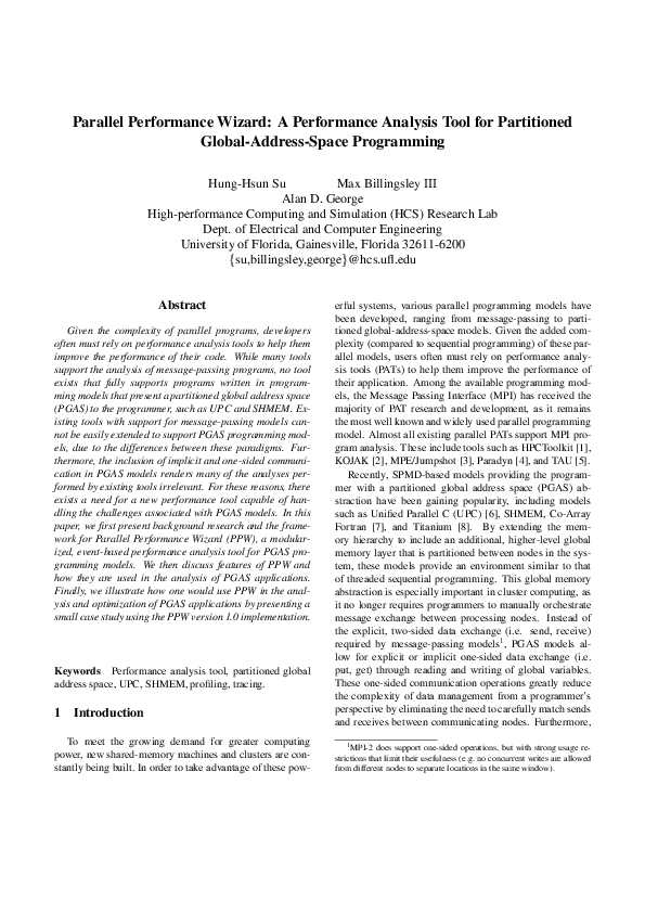 Pdf Parallel Performance Wizard A Performance Analysis Tool For Partitioned Global Address 