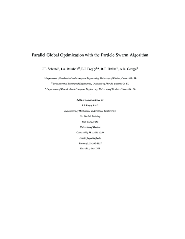 Pdf Parallel Global Optimization With The Particle Swarm Algorithm