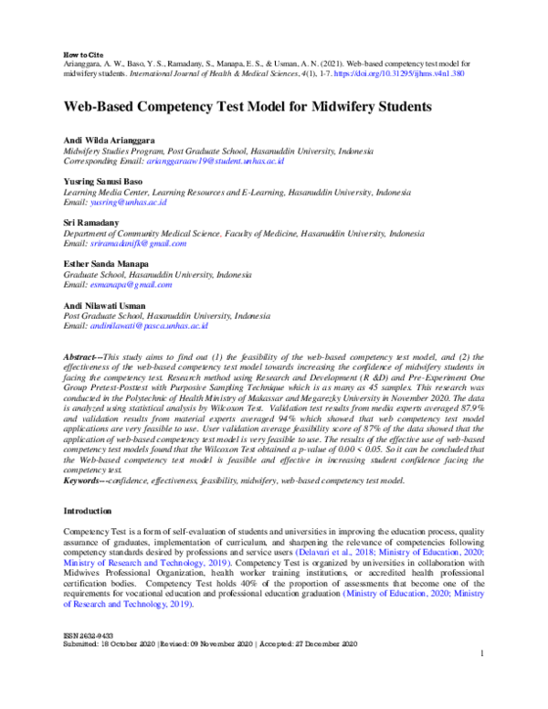 (PDF) Web-based competency test model for midwifery students