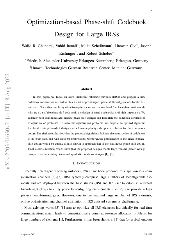 (PDF) Optimization-Based Phase-Shift Codebook Design for Large IRSs