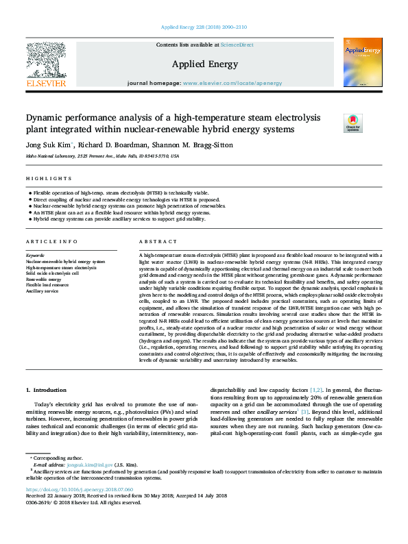 (PDF) Dynamic performance analysis of a high-temperature steam electrolysis plant integrated ...