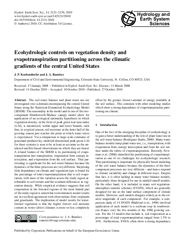 (PDF) Ecohydrologic controls on vegetation density and ...