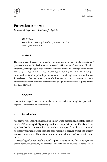(PDF) Possession Amnesia: Patterns of Experience, Evidence for Spirits