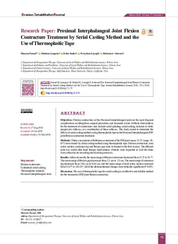 (PDF) Proximal Interphalangeal Joint Flexion Contracture Treatment by ...