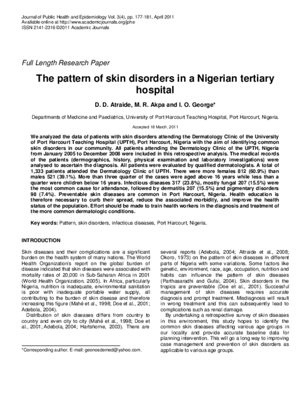 (PDF) The pattern of skin disorders in a Nigerian tertiary hospital ...