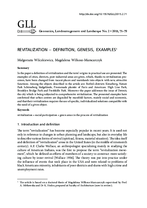 (PDF) Revitalization – definition, genesis, examples