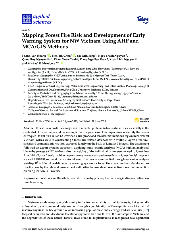 (PDF) Mapping Forest Fire Risk and Development of Early Warning System for NW Vietnam Using AHP ...