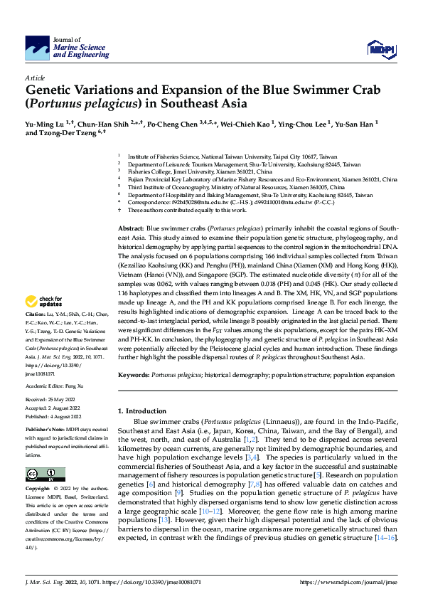 (PDF) Genetic Variations and Expansion of the Blue Swimmer Crab ...