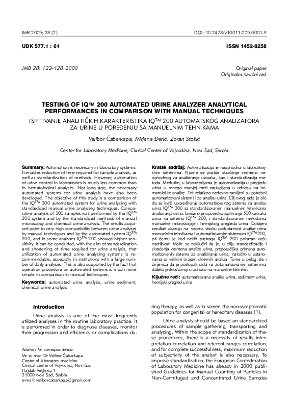 (PDF) Testing of IQ™ 200 Automated Urine Analyzer Analytical ...
