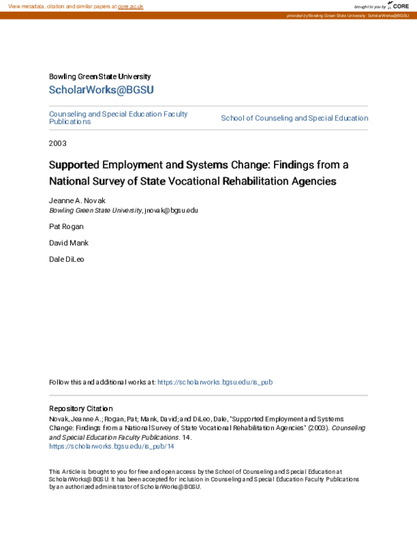 (PDF) Supported employment and systems change: Findings from a national ...