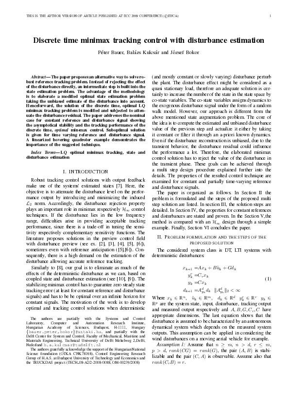(PDF) Discrete time minimax tracking control with disturbance estimation