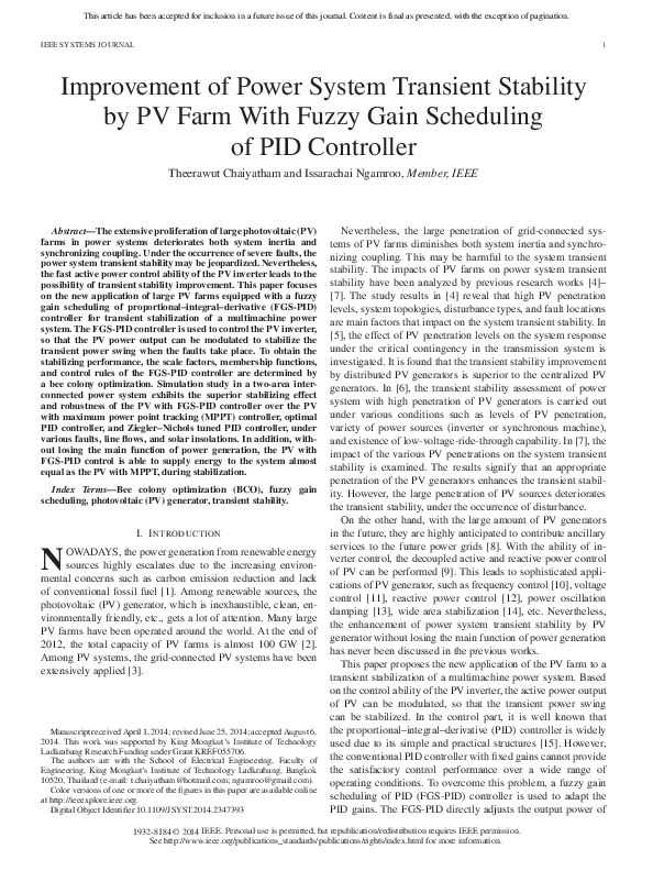 (PDF) Improvement of Power System Transient Stability Using Fast Valving: A Review