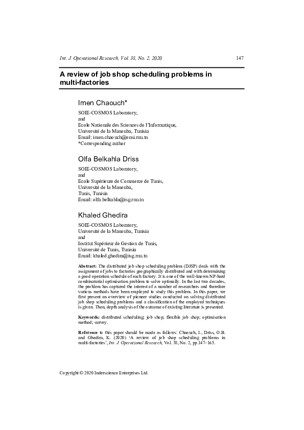 (PDF) A review of job shop scheduling problems in multi-factories