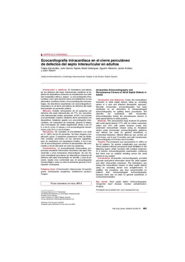 (PDF) Ecocardiografía intracardiaca en el cierre percutáneo de defectos ...