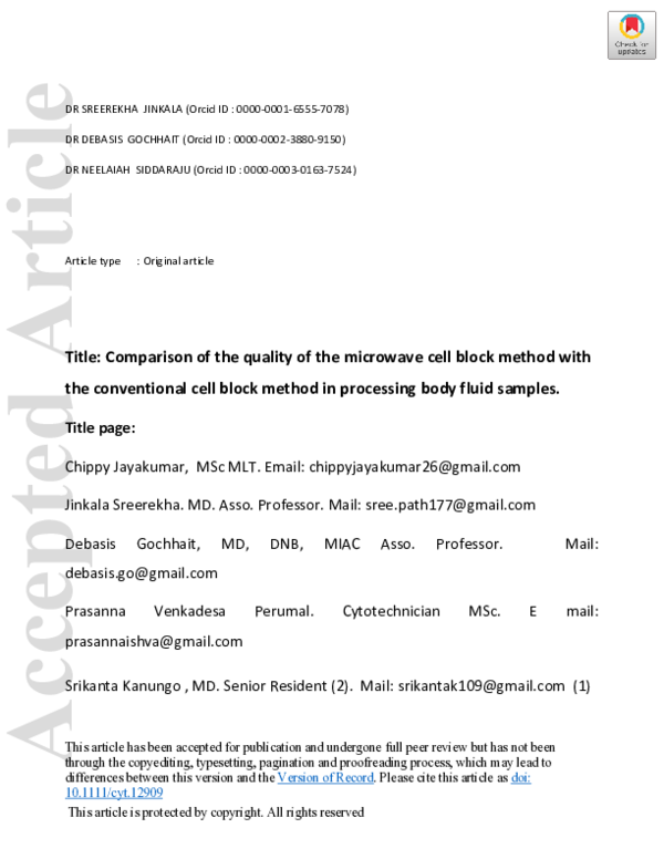 (PDF) Comparison of the quality of the microwave cell‐block method with ...