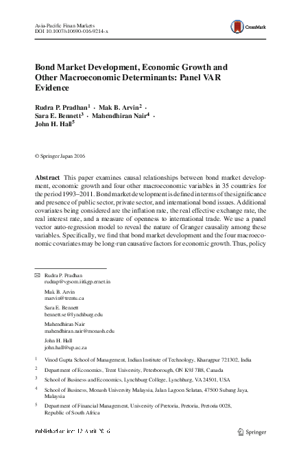 (PDF) Bond Market Development, Economic Growth and Other Macroeconomic Determinants: Panel VAR ...