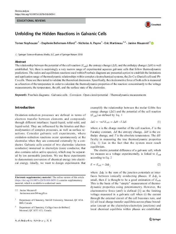 (PDF) Unfolding the Hidden Reactions in Galvanic Cells