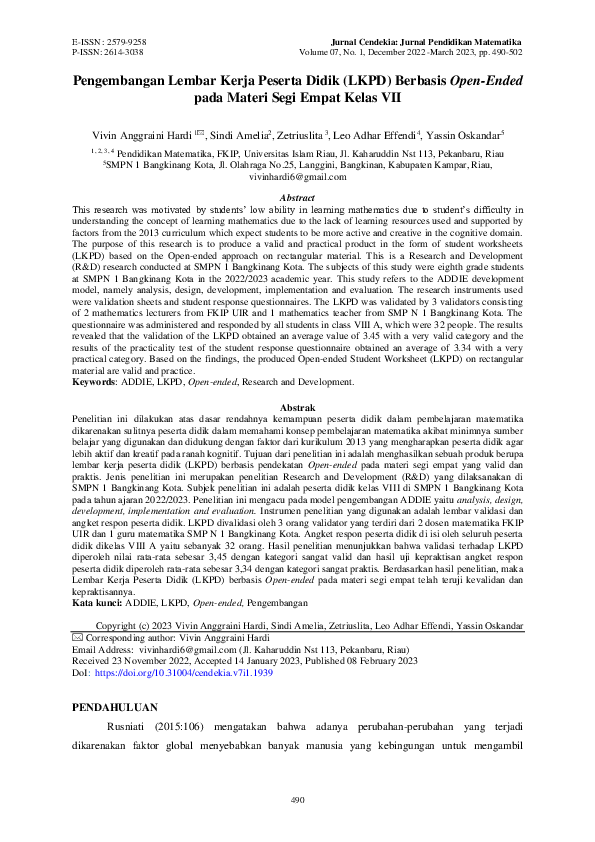 (PDF) Pengembangan Lembar Kerja Peserta Didik (LKPD) Berbasis Open-Ended pada Materi Segi Empat ...