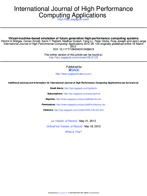 (PDF) Virtual-machine-based emulation of future generation high-performance computing systems