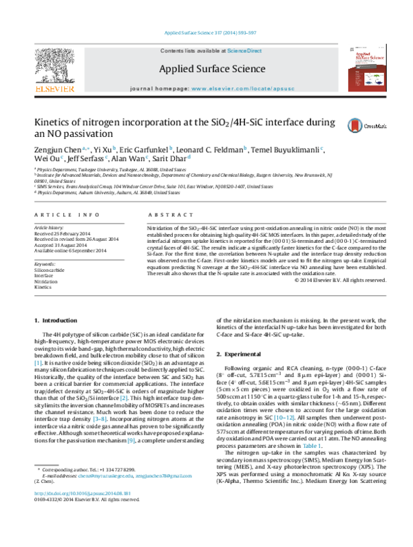 (PDF) Kinetics of nitrogen incorporation at the SiO2/4H-SiC interface ...