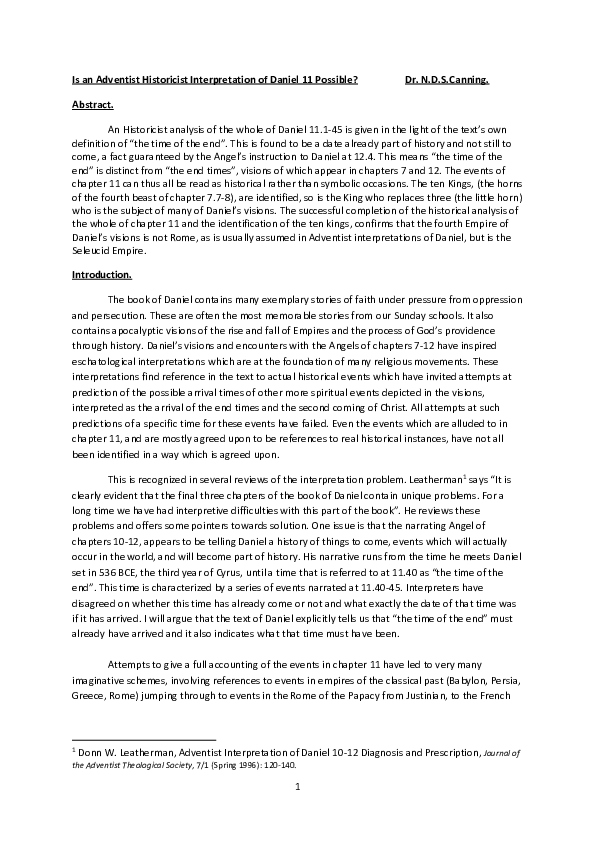 (PDF) Is an Adventist Historicist Interpretation of Daniel 11 Possible ...