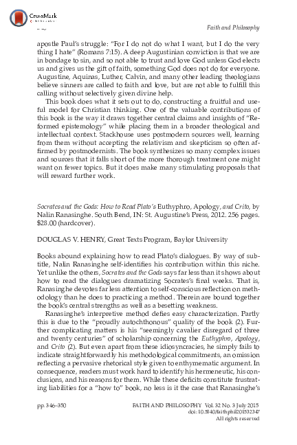 (PDF) Socrates and the Gods: How to Read Plato's Euthyphro, Apology and ...