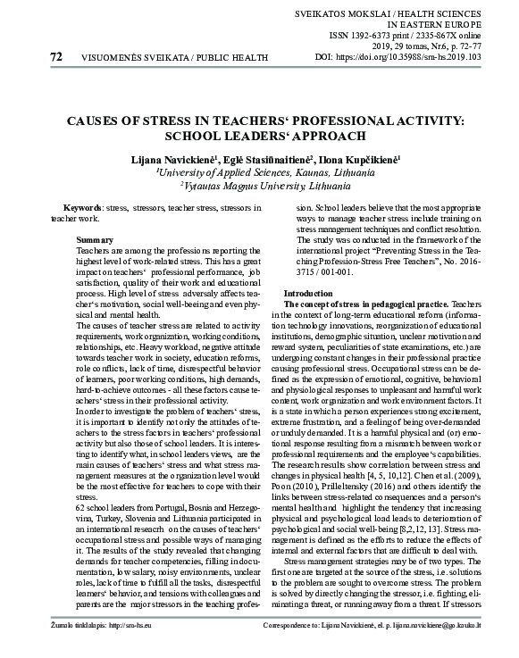 (PDF) Causes of Stress in Teachers‘ Professional Activity: School ...