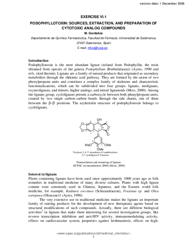 (PDF) Podophyllotoxin: Sources, Extraction, and Preparation of Cytotoxic Analog Compounds ...