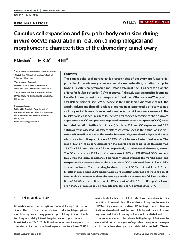 (PDF) Cumulus cell expansion and first polar body extrusion duringin ...