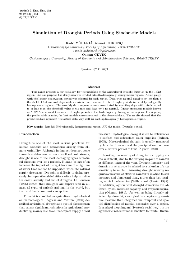 Pdf Simulation Of Drought Periods Using Stochastic Models