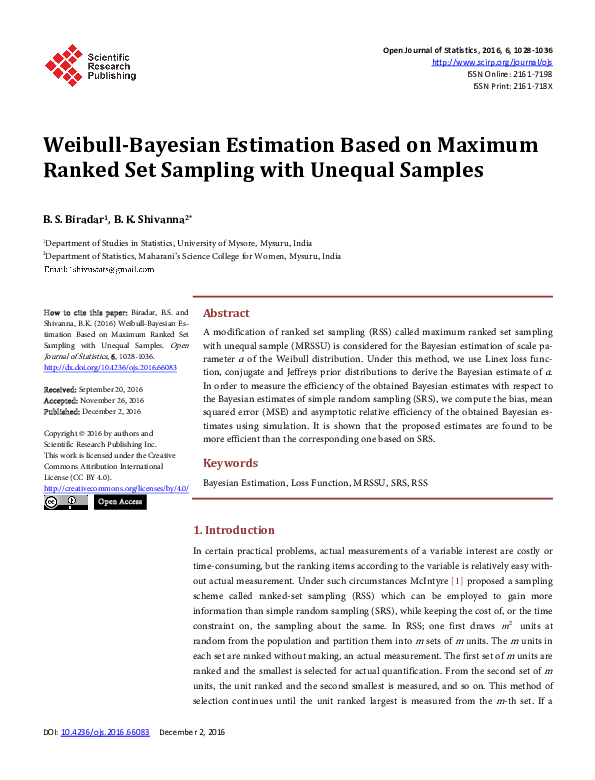(PDF) Weibull-Bayesian Estimation Based on Maximum Ranked Set Sampling with Unequal Samples