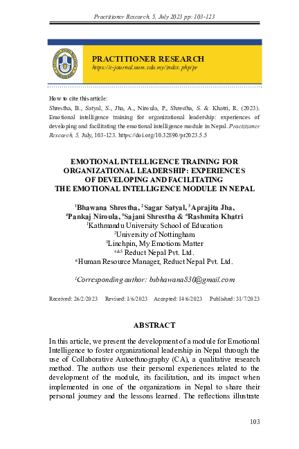 (PDF) Emotional Intelligence Training for Organizational Leadership: Experiences of Developing ...