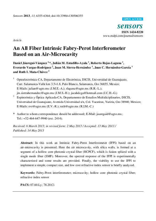 (PDF) An All Fiber Intrinsic Fabry-Perot Interferometer Based on an Air ...