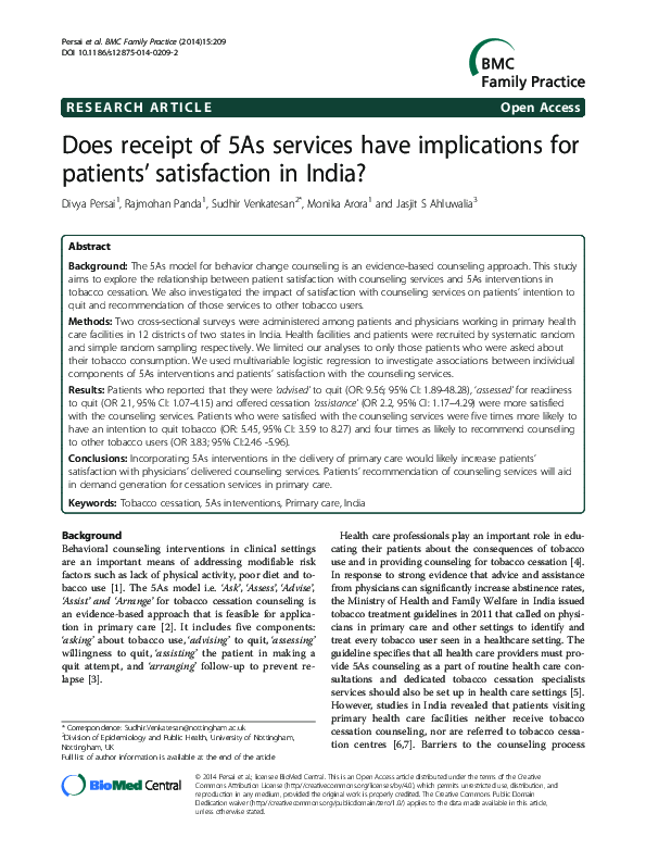 (PDF) Does receipt of 5As services have implications for patients ...
