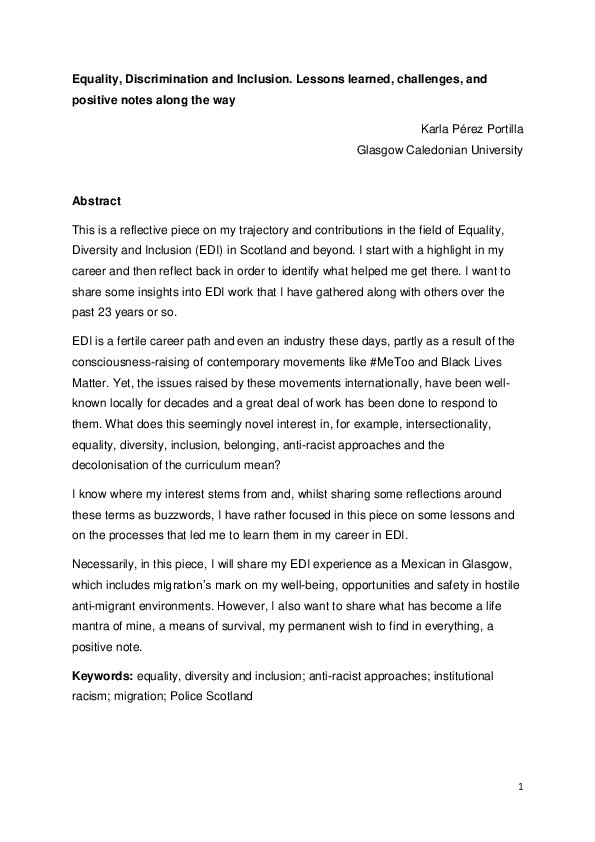 (PDF) Equality, Discrimination and Inclusion. Lessons learned ...